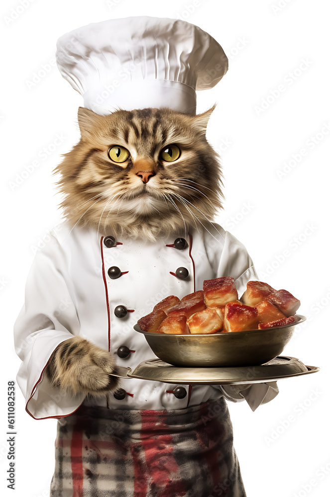 Cat cook with hot food. Isolated on a transparent background. KI. Stock ...