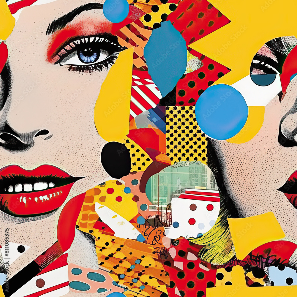 Pop art collage 90s seamless repeat pattern [Generative AI] Stock ...