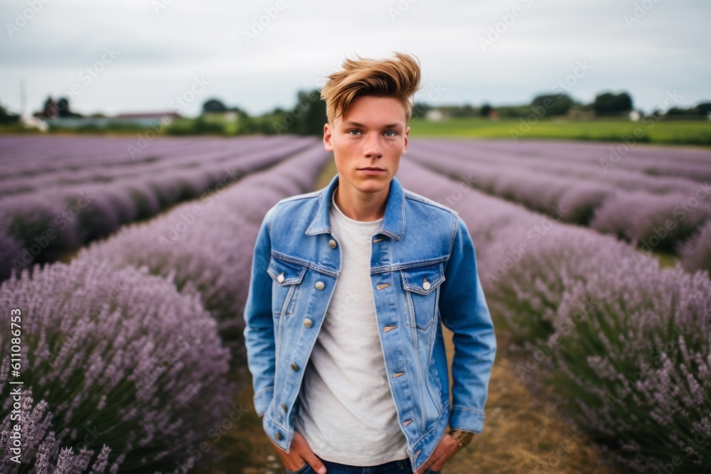 Environmental portrait photography of a glad boy in his 30s wearing a ...