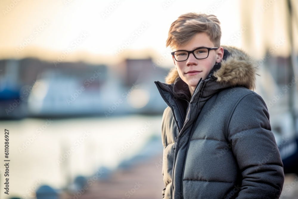 Full-length portrait photography of a glad mature boy wearing a cozy ...