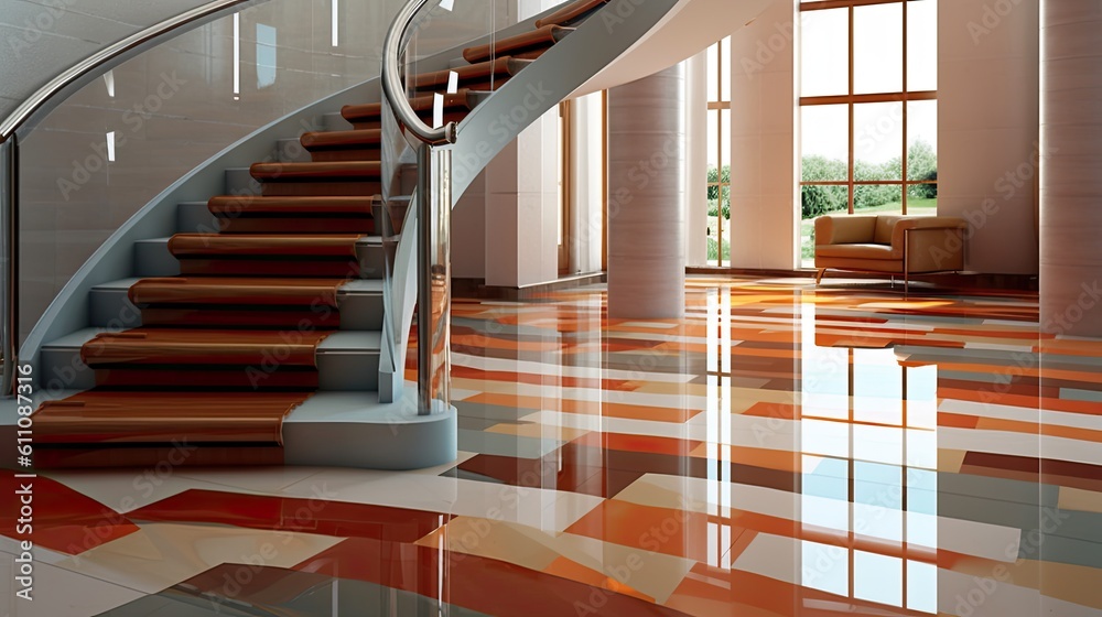 Stair riser with epoxy resin pattern. It gives a very nice modern style ...