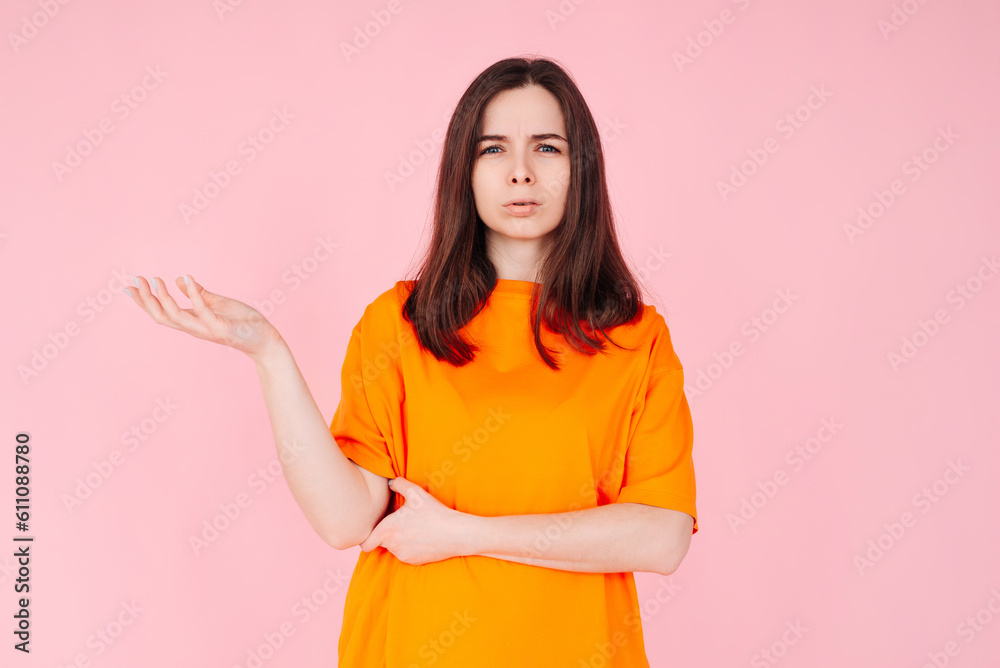 Expressive Portrait of Frustrated Woman in Colorful Attire, Reflecting ...