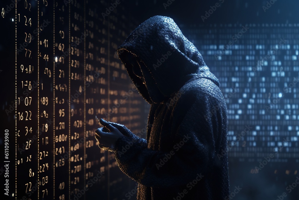 Cybersecurity Computer Hacker With Hoodie Vulnerability And Hackercodingmalware Concept On