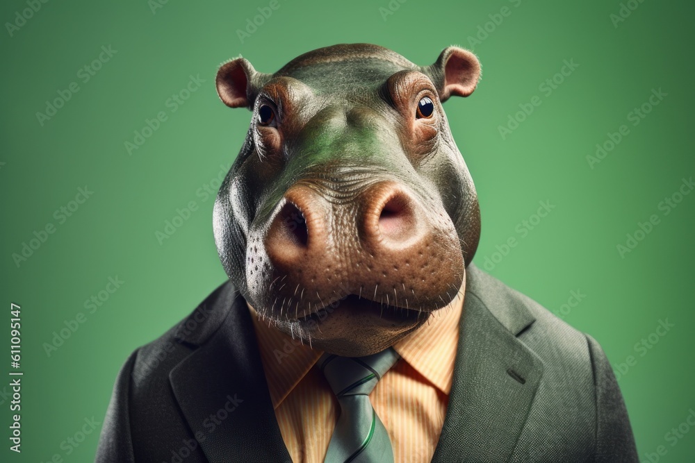 Anthropomorphic Hippo dressed in a suit like a businessman. Business ...