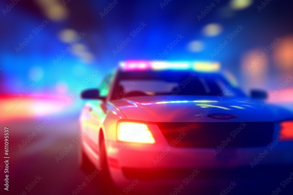 Blurred background of police flashing lights at the crime scene. Crime ...