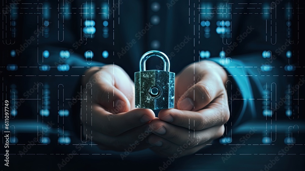 human hands holding padlock, Data integrity, Data confidentiality, Data ...
