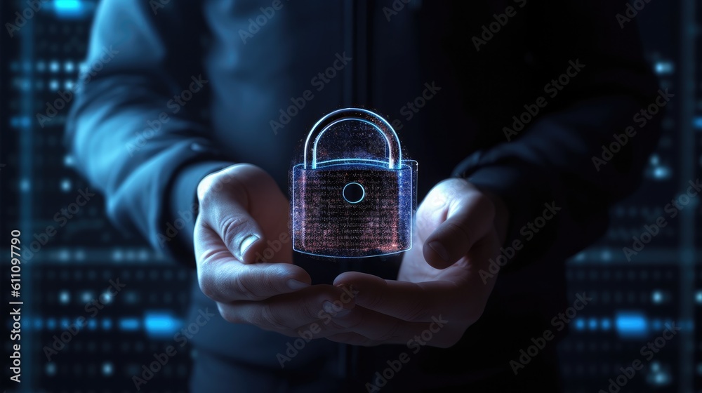 human hands holding padlock, Data integrity, Data confidentiality, Data ...