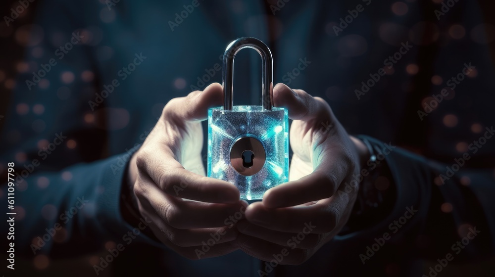 human hands holding padlock, Data integrity, Data confidentiality, Data ...