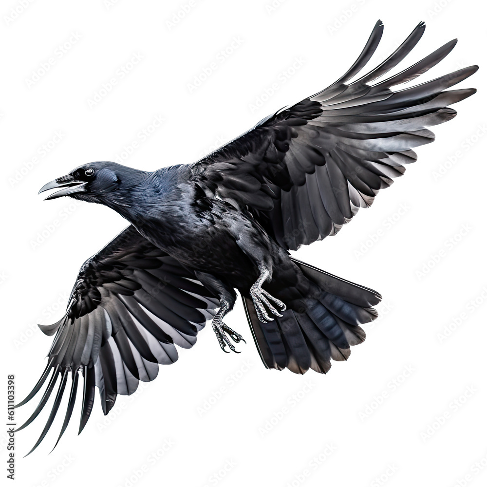 a black raven in flight, Wildlife-themed, cutout, isolated ...