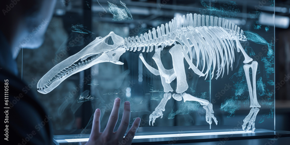 Captivating image of a skilled paleontologist examining a virtual ...
