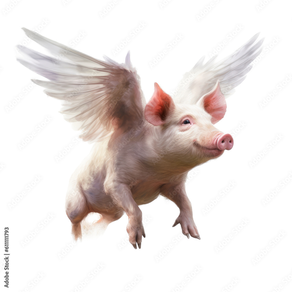 a cheeky Pig with wings, flying, fantasy, Humor-themed, photorealistic ...