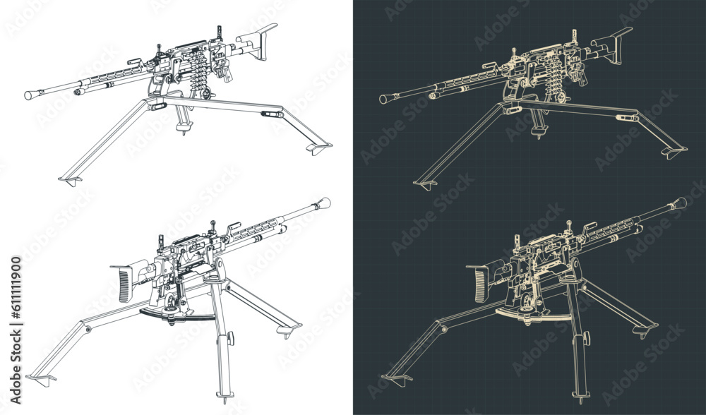 Heavy machine gun blueprints Stock Vector | Adobe Stock
