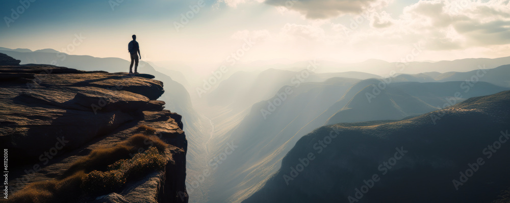 A traveler contemplates a breathtaking horizon. An image captures the ...