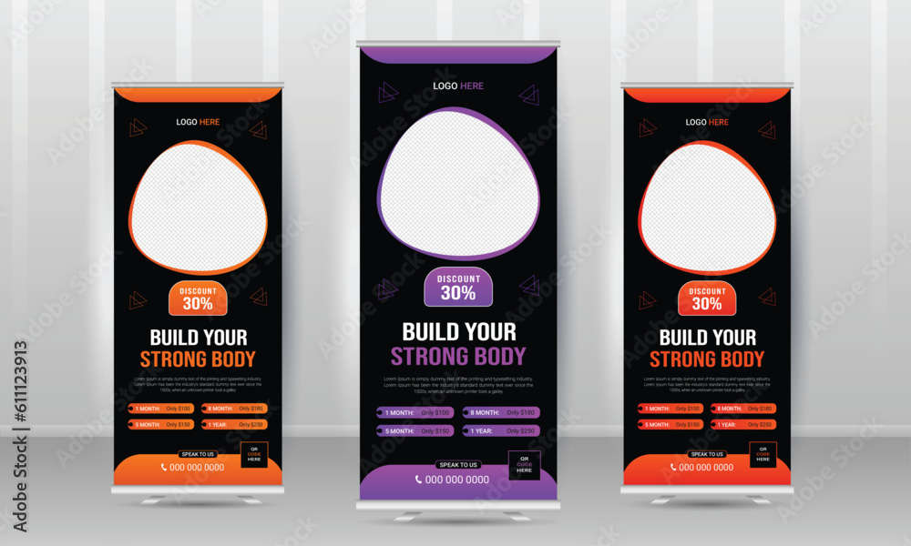 Vector modern fitness gym standee rollup banner design Stock Vector ...
