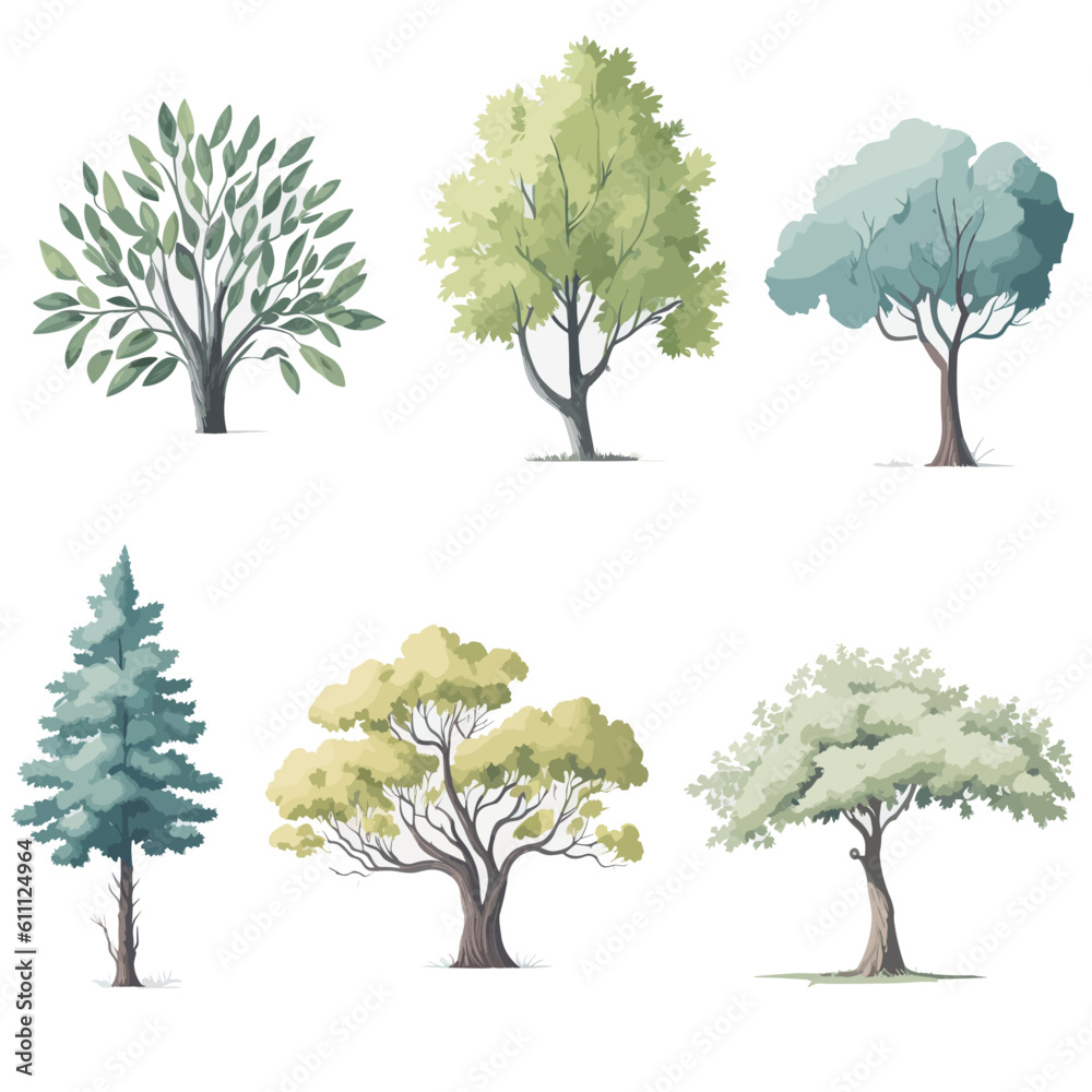 Minimal style tree painting hand drawn. Tree watercolor vector ...