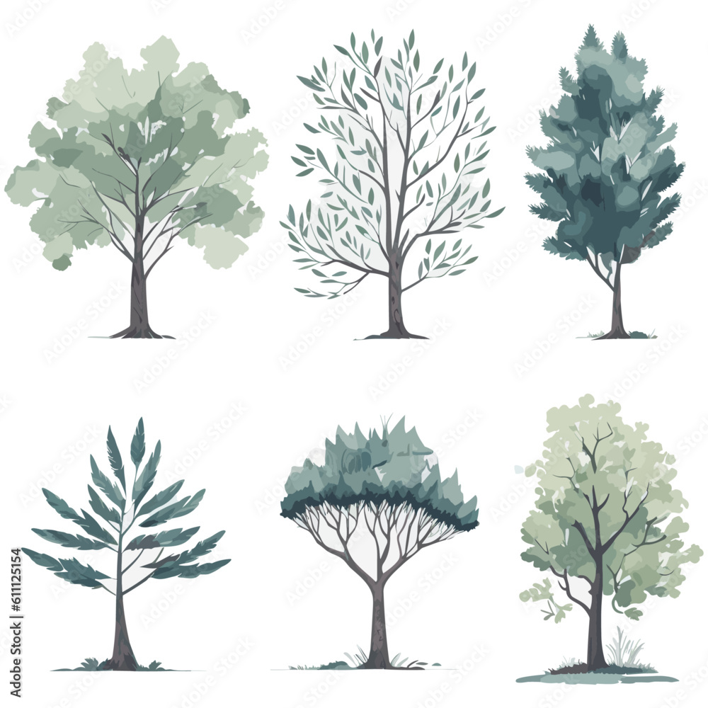 Minimal style tree painting hand drawn. Tree watercolor vector ...