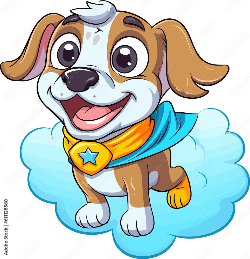 Cartoon Super happy dog flying in the sky Design, Png, illustration ...