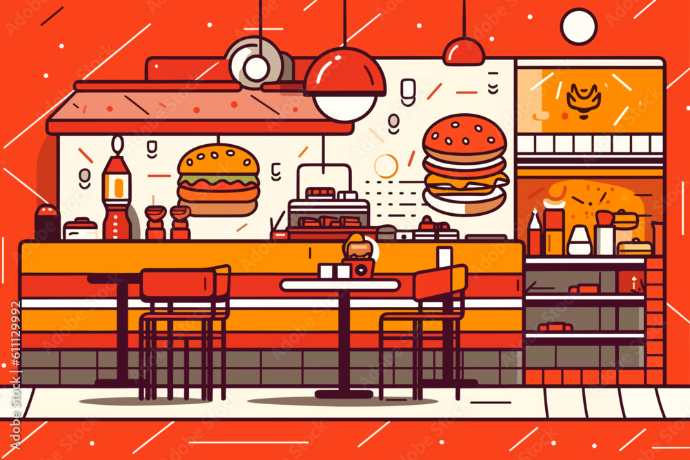Vetor de Doodle inspired Doodle inside of fast-food restaurant, cartoon ...