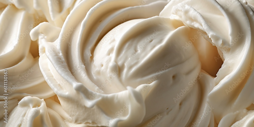 Generative AI, vanilla ice cream surface, close up texture of white ice ...