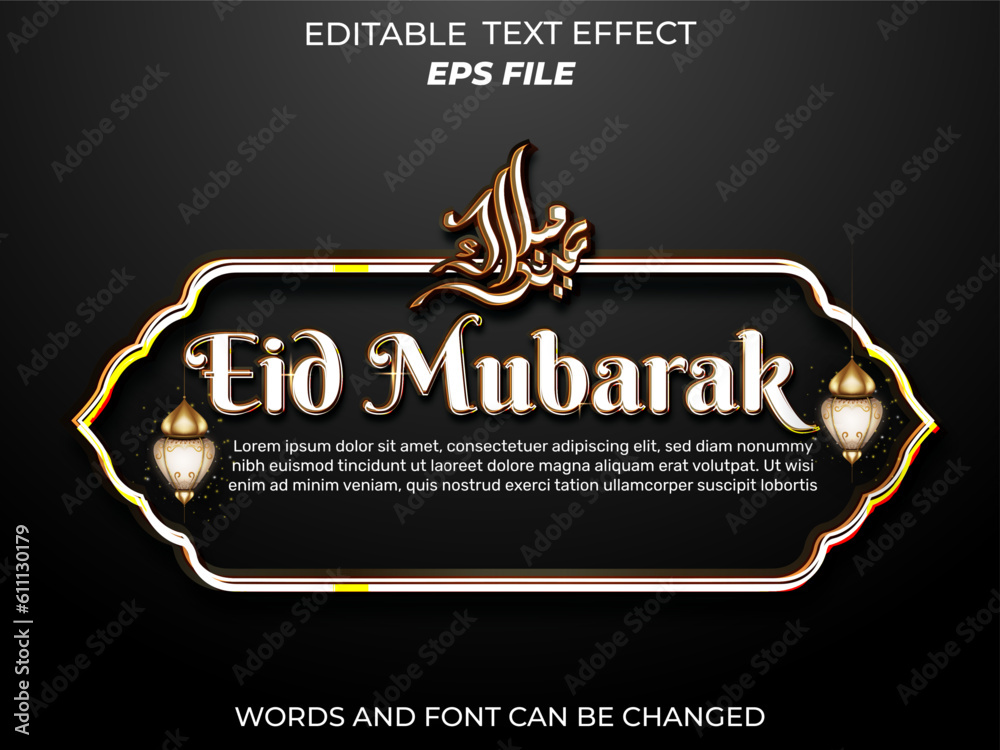 eid mubarak text effect, font editable, typography, 3d text. vector ...