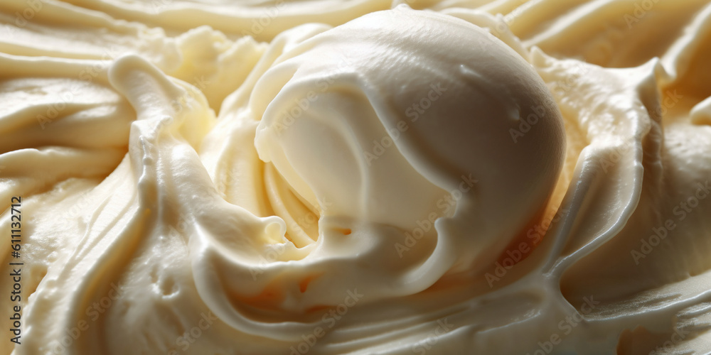 Generative AI, vanilla ice cream surface, close up texture of white ice ...