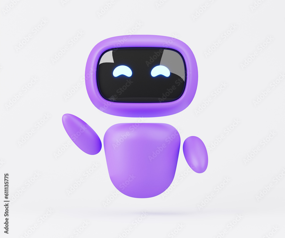 Cute 3d robot with hand up or hello gesture isolated over isolated ...