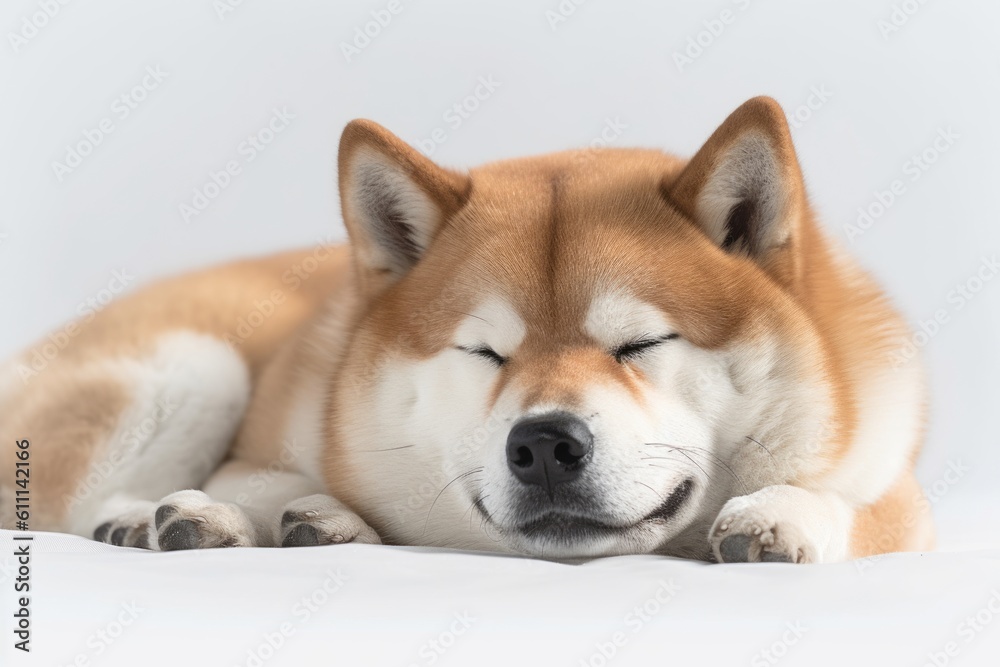 Environmental portrait photography of a happy akita inu sleeping ...