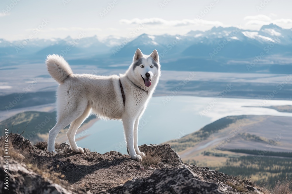 Full-length portrait photography of a curious siberian husky being on a ...