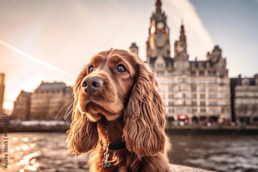 Group portrait photography of a curious cocker spaniel being in front ...