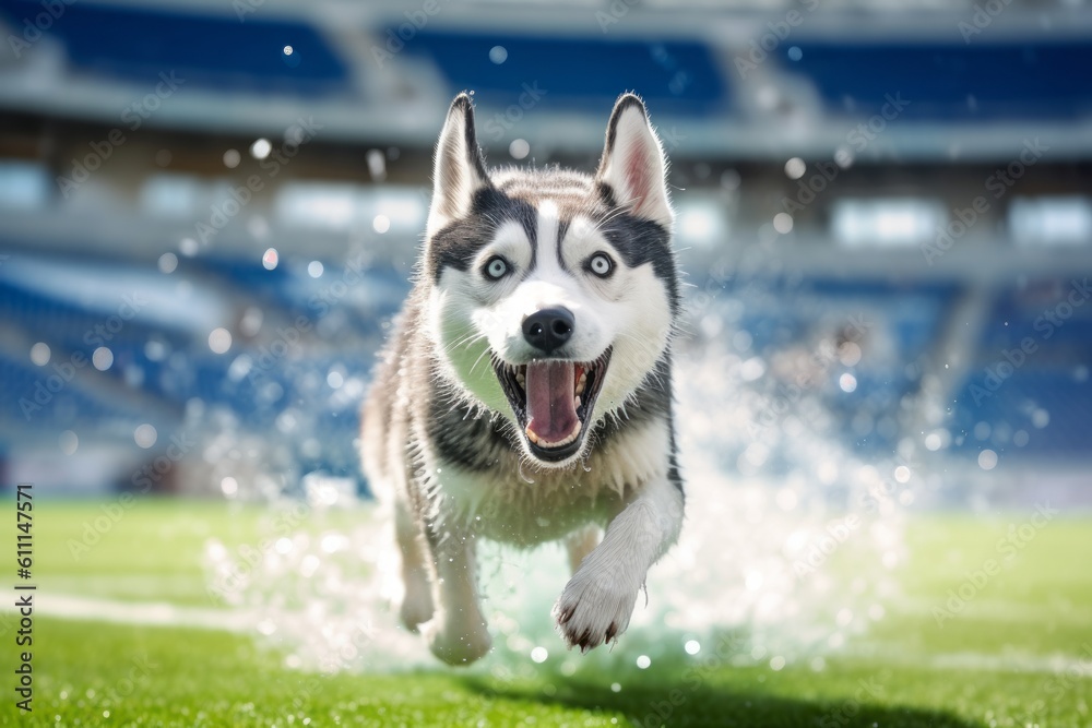 Medium shot portrait photography of a happy siberian husky running ...
