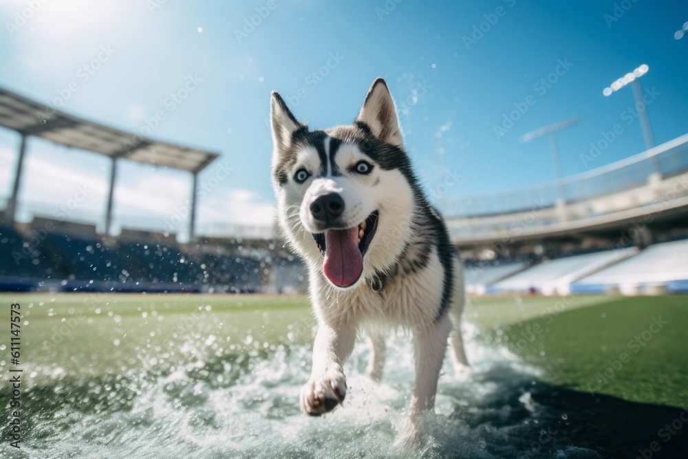 Medium shot portrait photography of a happy siberian husky running ...