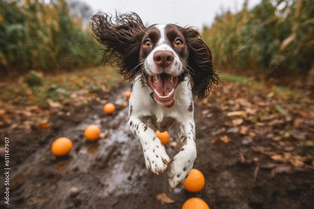 Full-length portrait photography of a funny english springer spaniel ...