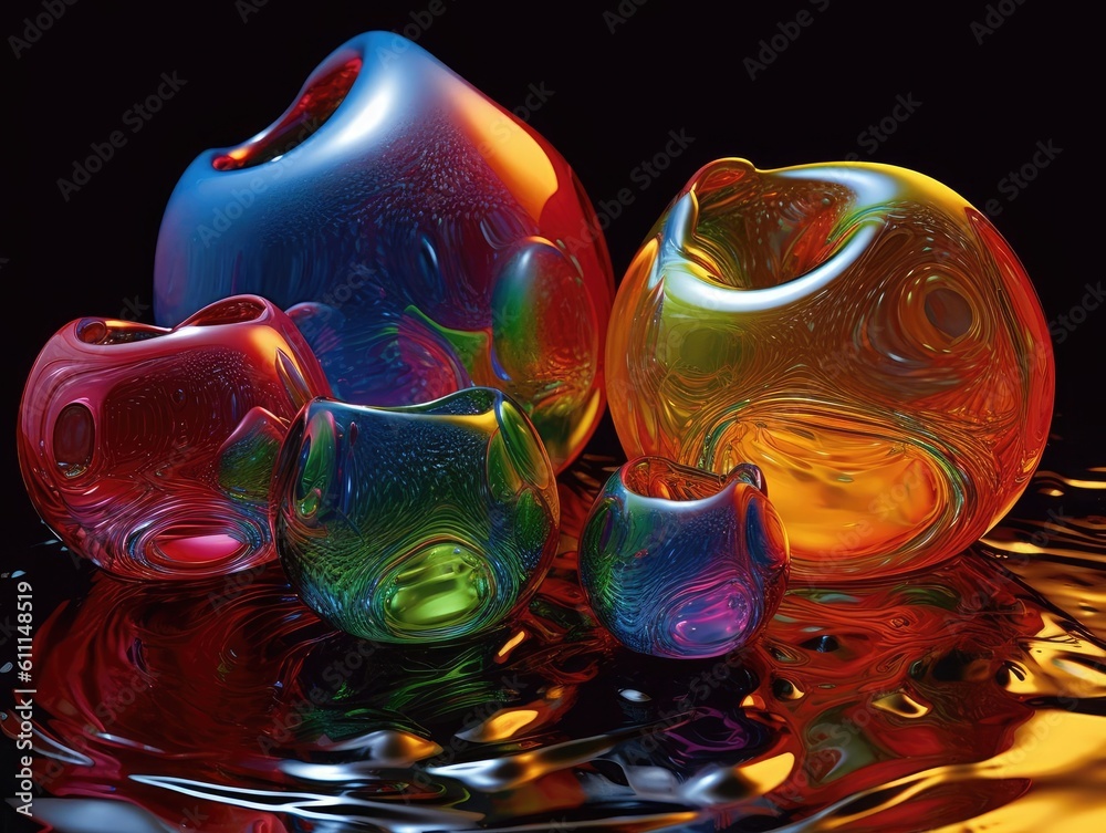 The artwork is a collection of vibrant and colorful D shapes, blending ...