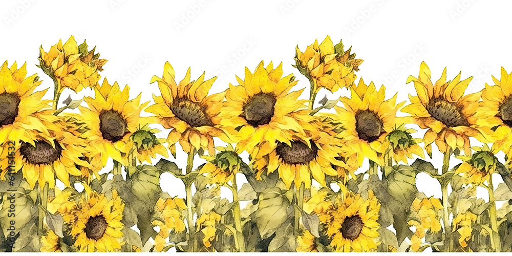 tiled watercolor sunflower borders with transparent background ...