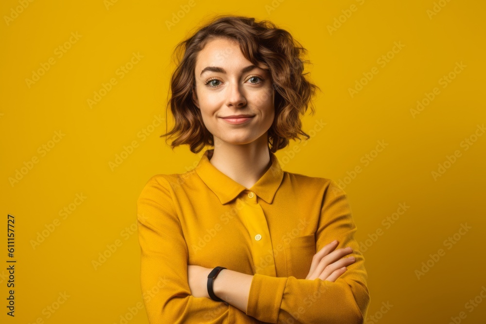 Headshot portrait photography of a satisfied girl in her 20s crossing ...