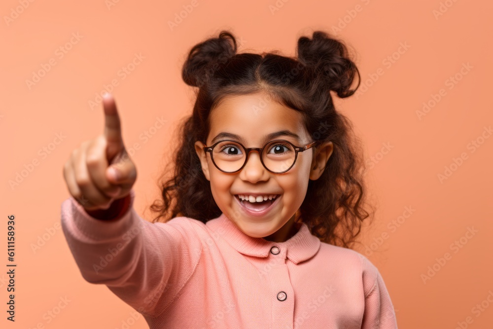 Close-up portrait photography of a happy kid female making a i have an ...