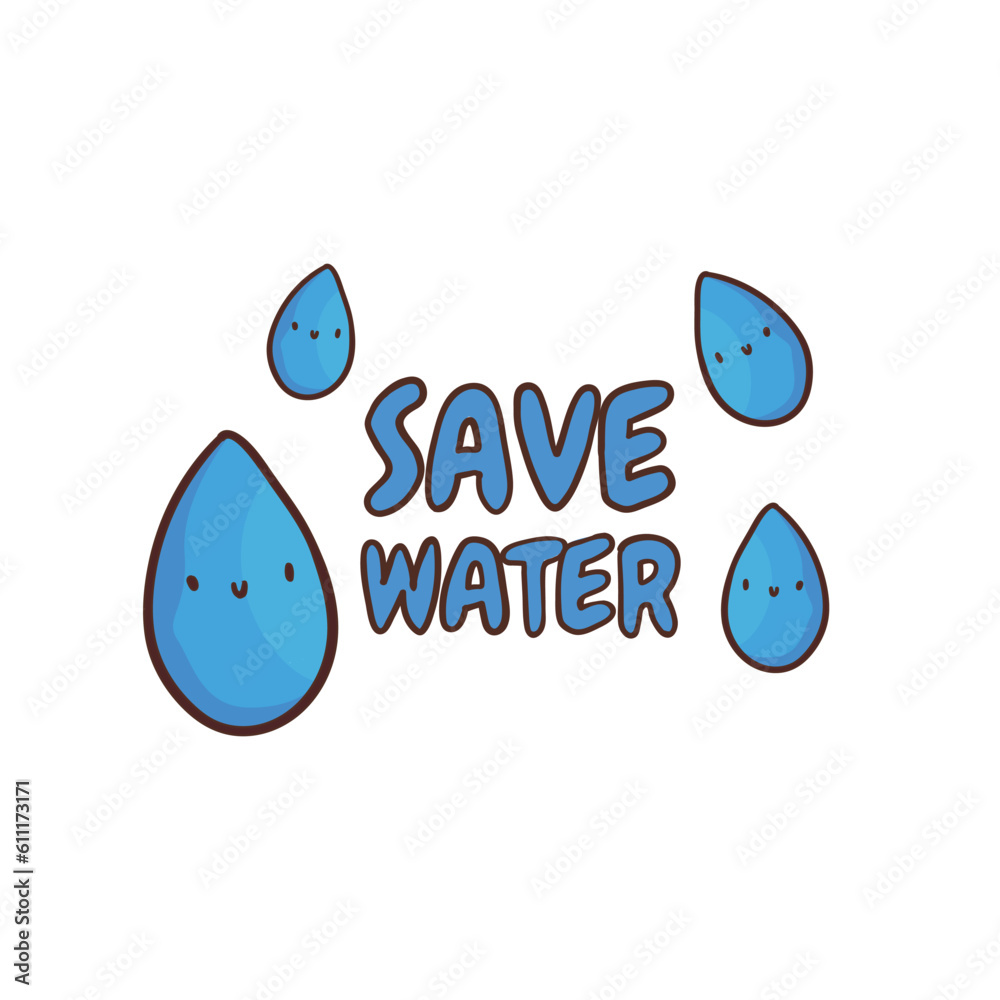 Save water lettering with rain drops. Hand drawn vector illustration ...