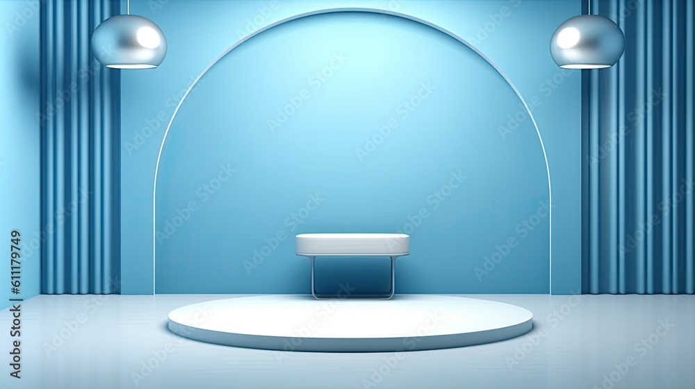 Blue background for a studio set. Mockup of an empty space with gentle ...