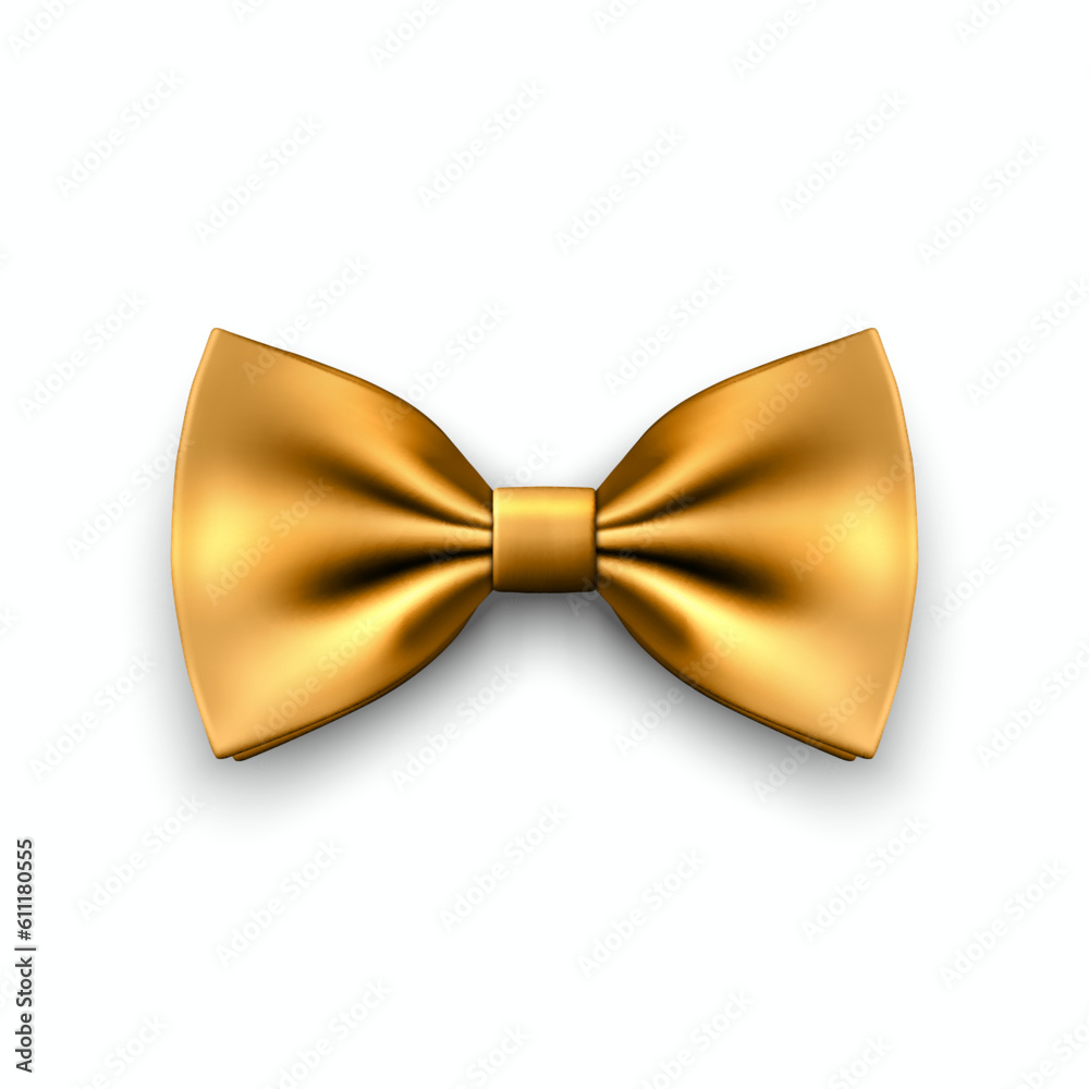 Vector 3d Realistic Yellow Golden Bow Tie Icon Closeup Isolated on ...