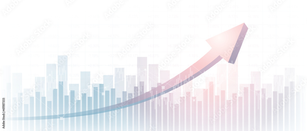 Widescreen abstract financial chart with moving up arrow graph and ...