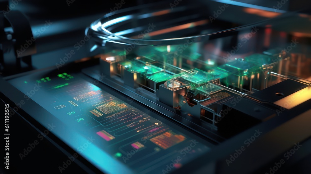 Close Up Picture Of A Cpu Processor And Microchip Electronic Circuit Board With A Glowing Light