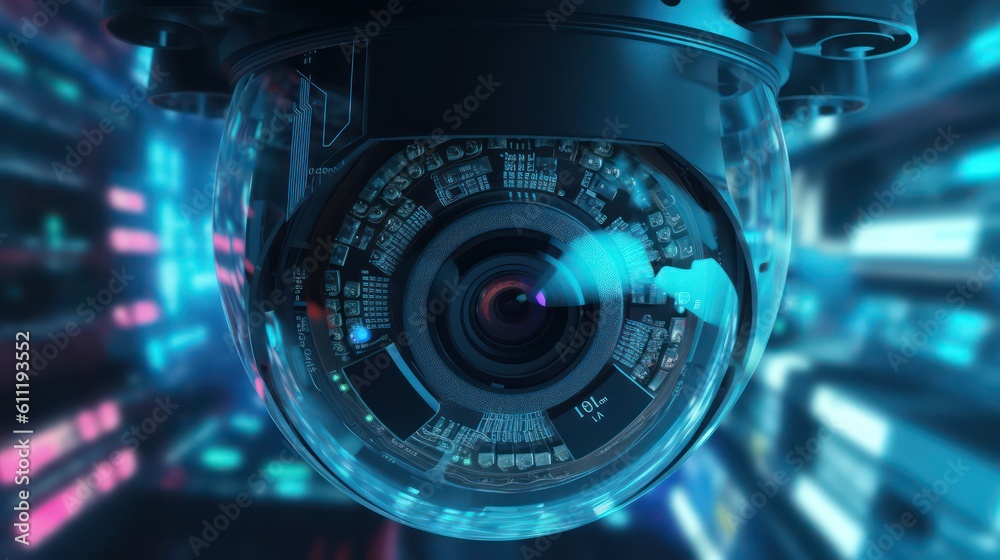 CCTV security camera in data center. Technology background. AI ...