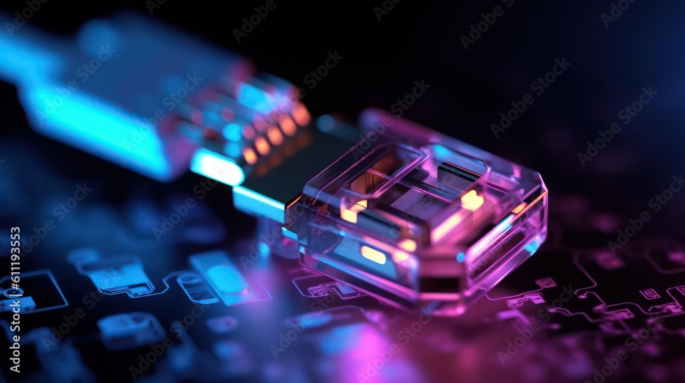 AI generated 3d image of high tech USB flashlight cable computer ...