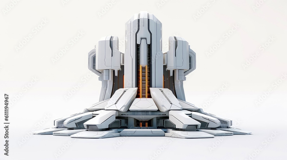 3D futuristic sci-fi white city architecture with organic skyscrapers, for science fiction or ...