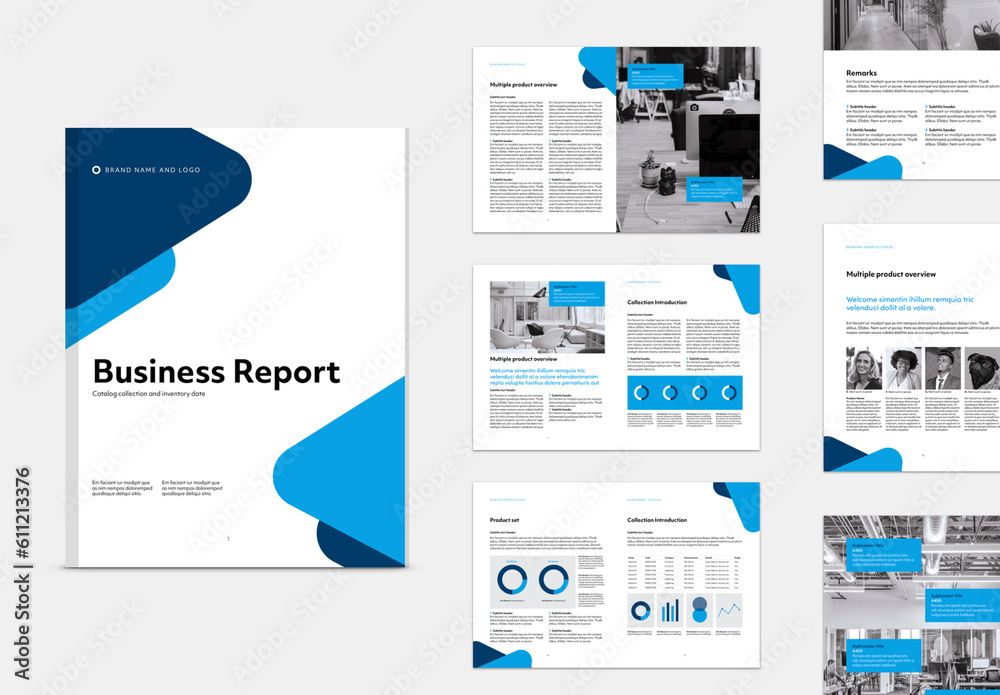 Classic Blue Business & Corporate Report Stock Template | Adobe Stock