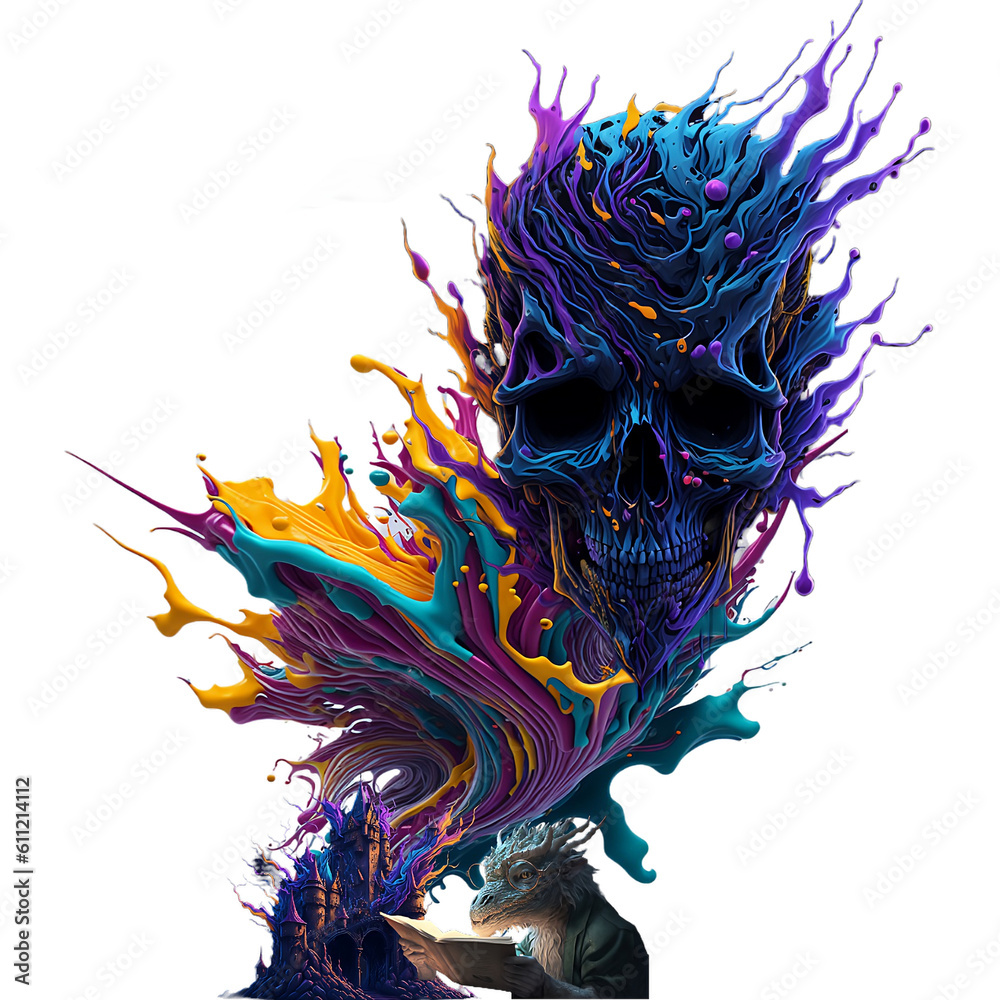 Dragon summoning A Fantasy spirit Skull splatter paint Design Coming ...