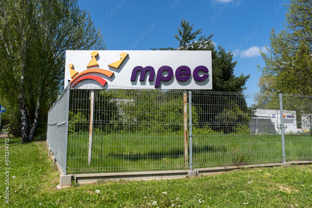 MPEC logo sign in Kraków. Municipal heat energy company in Cracow ...