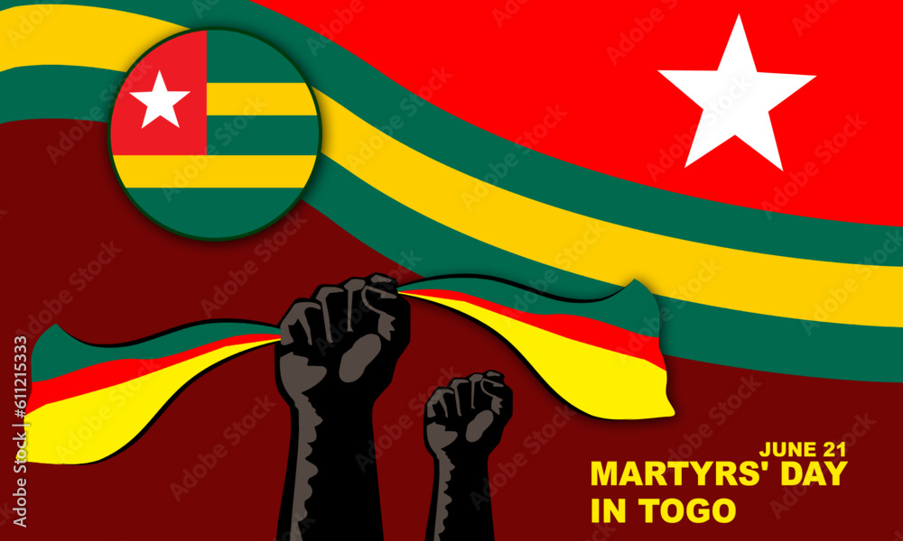 silhouette of hand holding togo country flag with togo colors ...