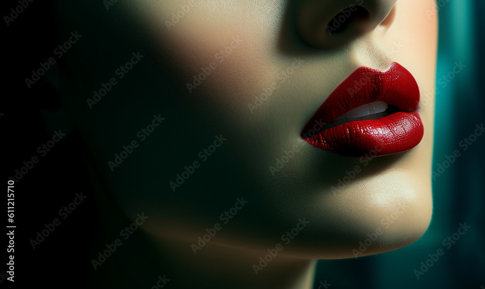 Angled view of a woman's full red lips, face in shadow, Generative AI Stock Illustration | Adobe ...