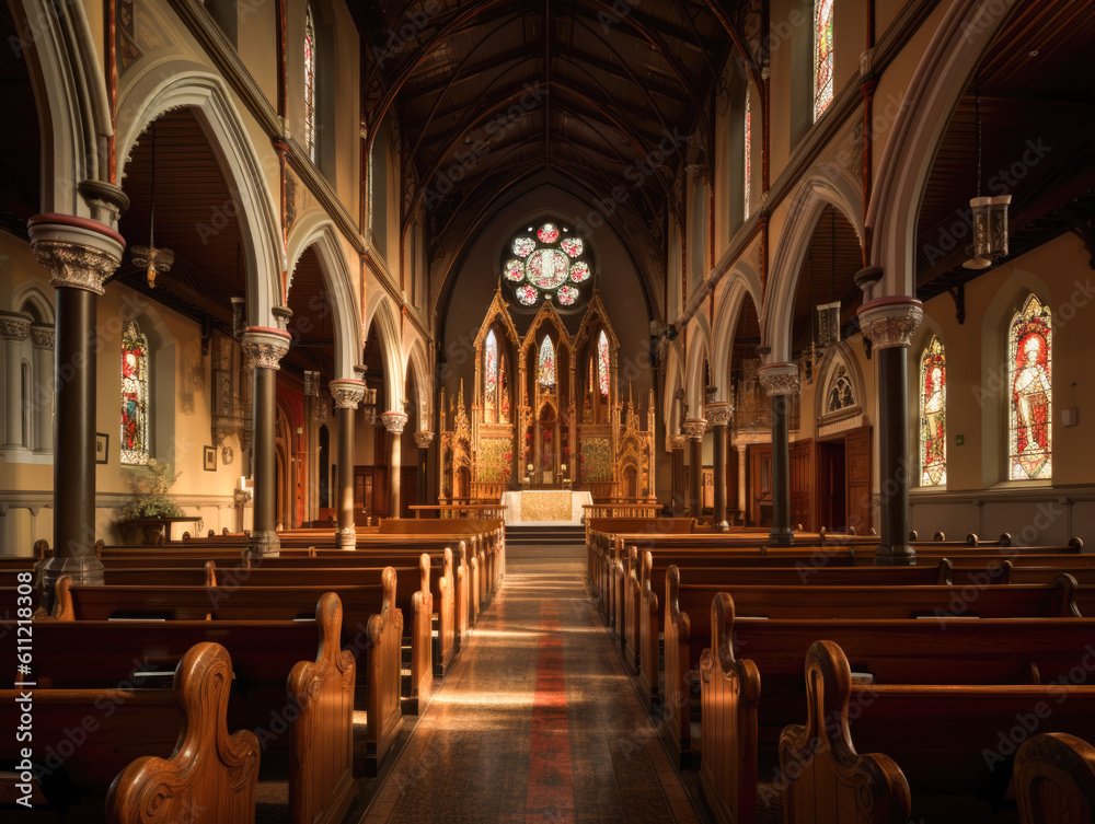 Beautiful view on nave from altar inside Cathedral Church. Interior of ...